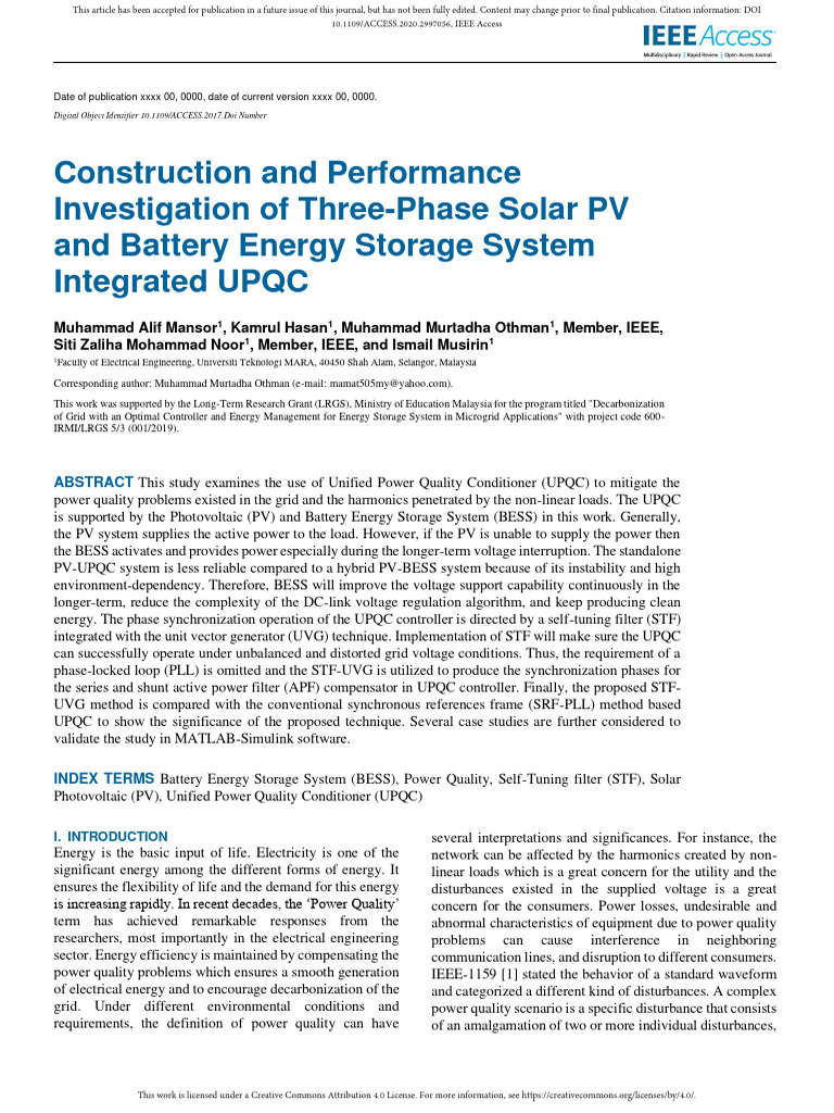 Construction and Performance Investigation of Three-Phase Solar PV and Battery Energy Storage ...