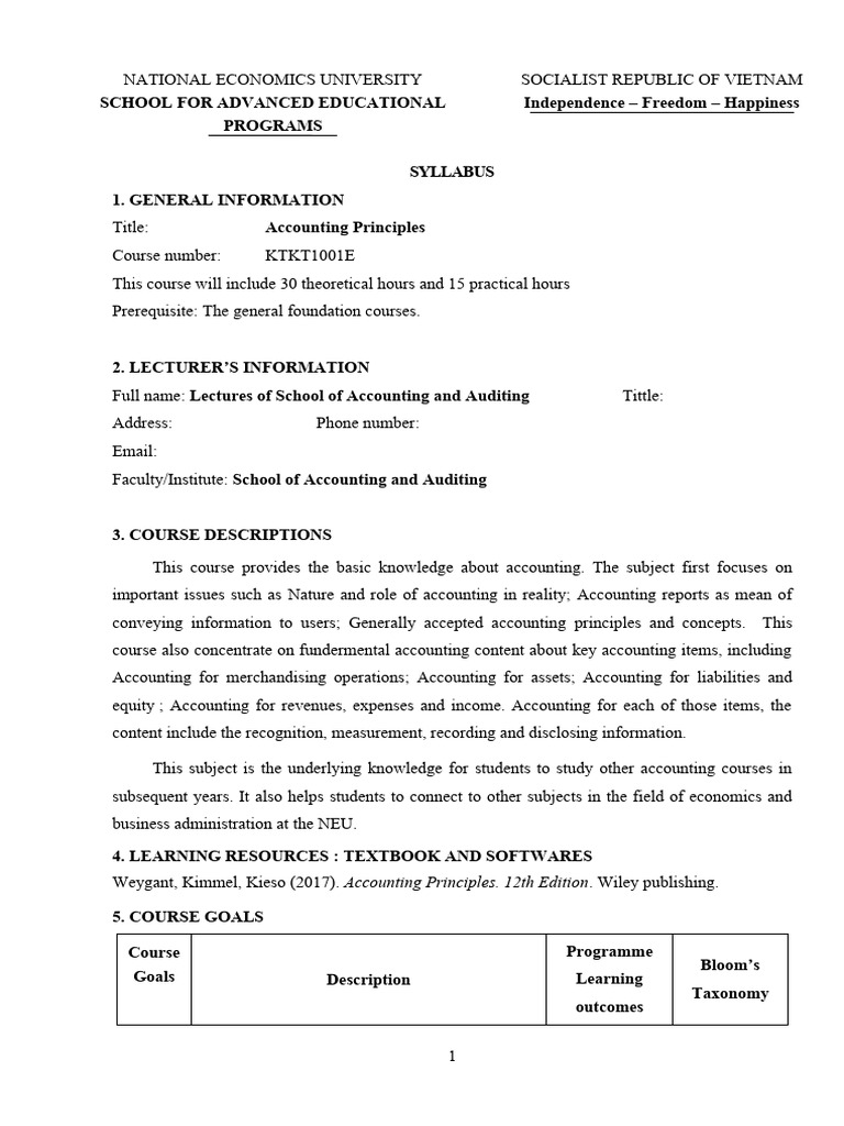 Accounting Principles Syllabus NEU | PDF | Accounting | Inventory