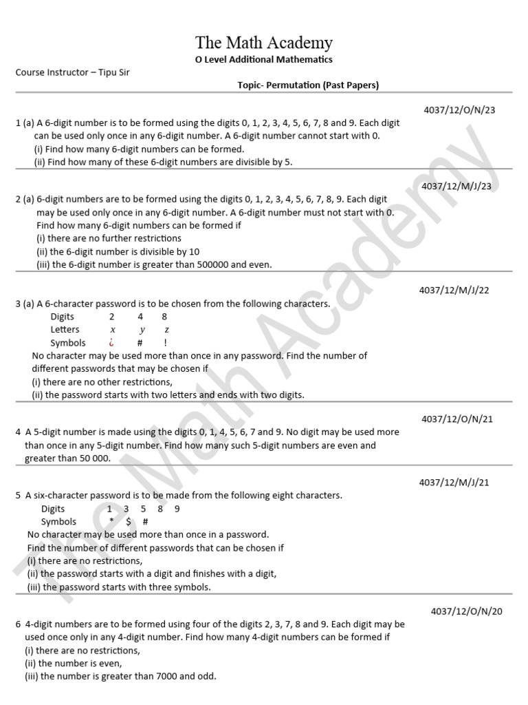 PERMUTATION | PDF | Numbers | Mathematics PERMUTATION | PDF | Numbers | Mathematics