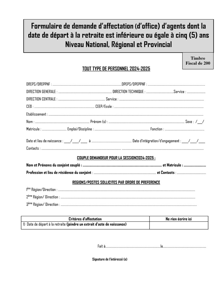 FORMULAIRE Affectation D'office | PDF