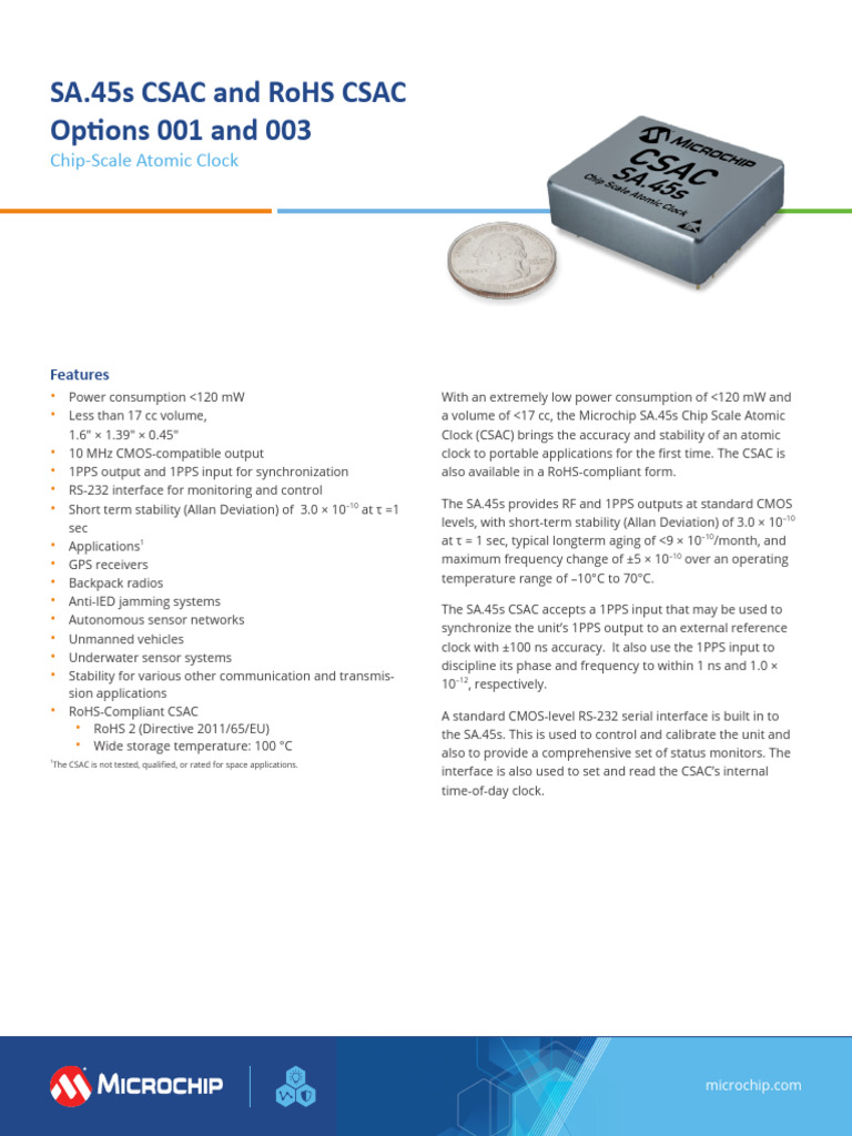 Sa.45S Csac and Rohs Csac Options 001 and 003: Chip-Scale Atomic Clock ...