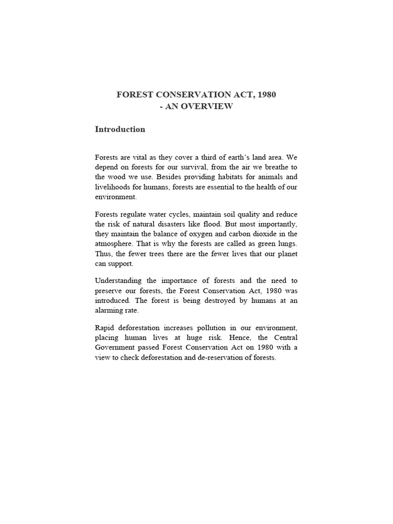 Forest Conservation Act, 1980-An Overview | PDF | Forests | Deforestation