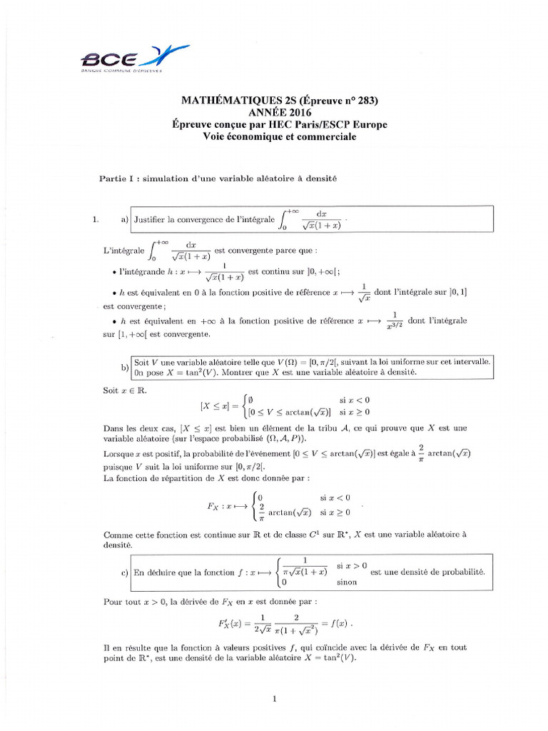 2016 Maths2-Corrige | PDF