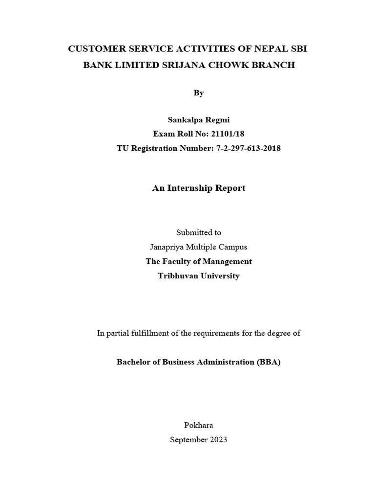 Nepal SBI Bank Customer Service Report | PDF | Banks | Money
