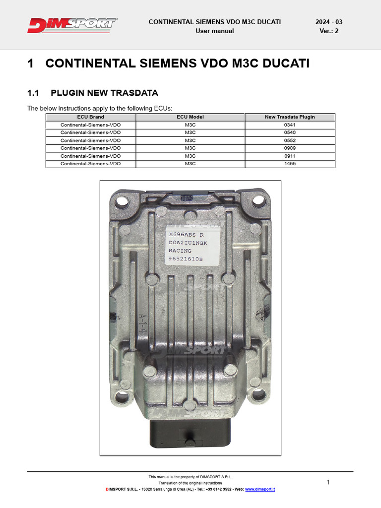 NT Continental Siemens Vdo m3c Ducati 1033 | PDF
