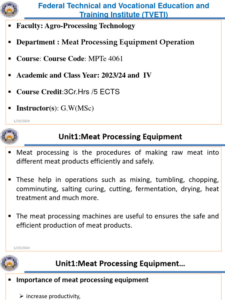Meat Processing Equipment Overview | PDF | Curing (Food Preservation ...