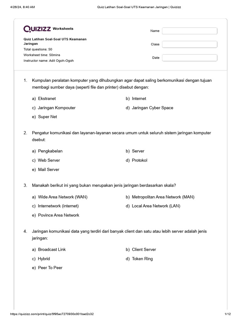 Soal Latihan Keamanan Jaringan 1 | PDF | Komputer