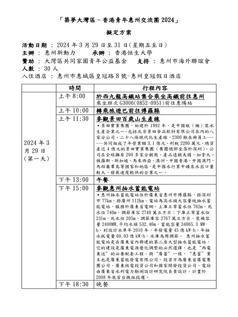 (FIELD TRIP Chinese Version Only) Tentative Itinerary | PDF