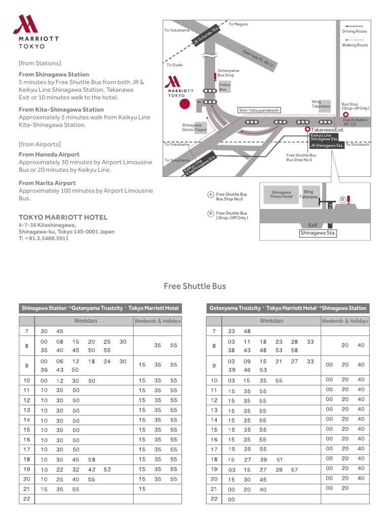 Tokyo Marriott Hotel Shuttle Info | PDF | Transport | Bus Transport