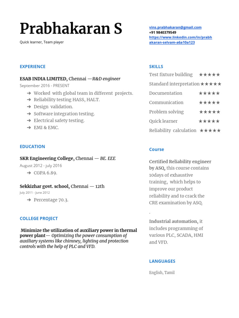 Prabhakaran S | PDF | Reliability Engineering | Programmable Logic Controller