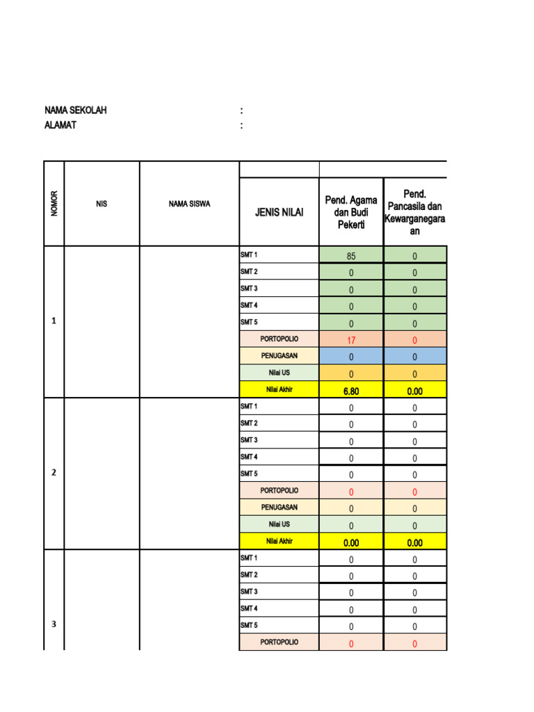 Pengolahan Nilai Us SMK 2024-1 | PDF
