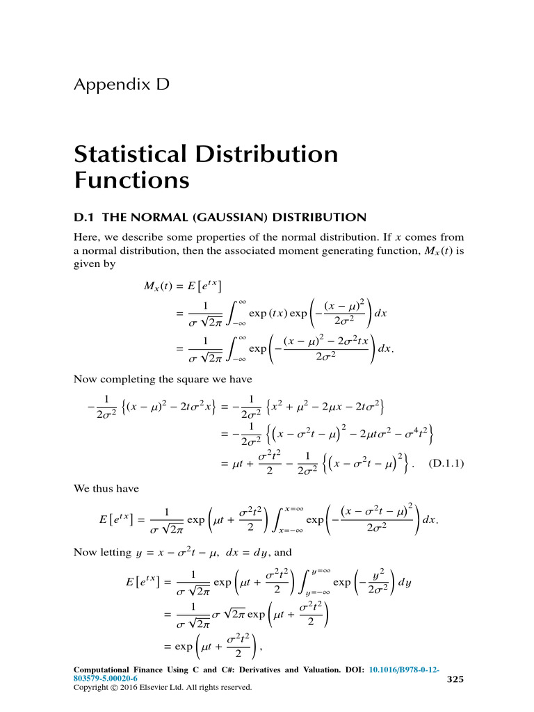 Appendix D - Statistical Distribution Fu - 2016 - Computational Finance Using C | PDF | Normal ...