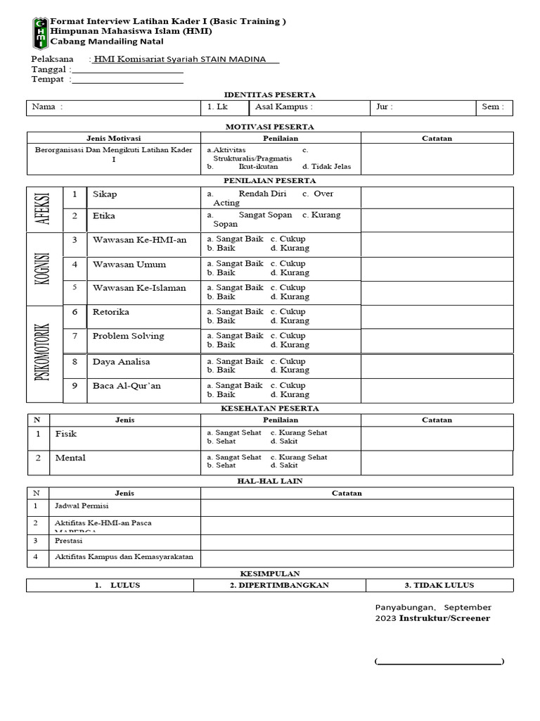 ACC Format Interview Scereening Test | PDF