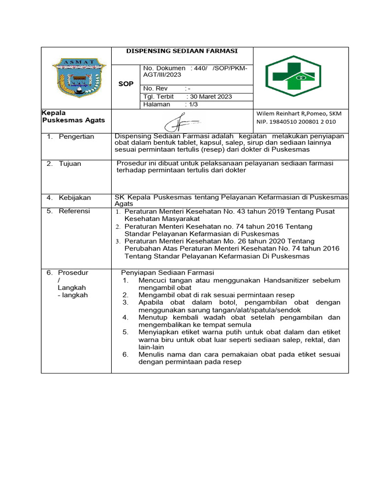 Sop Dispensing Sediaan Farmasi Pdf