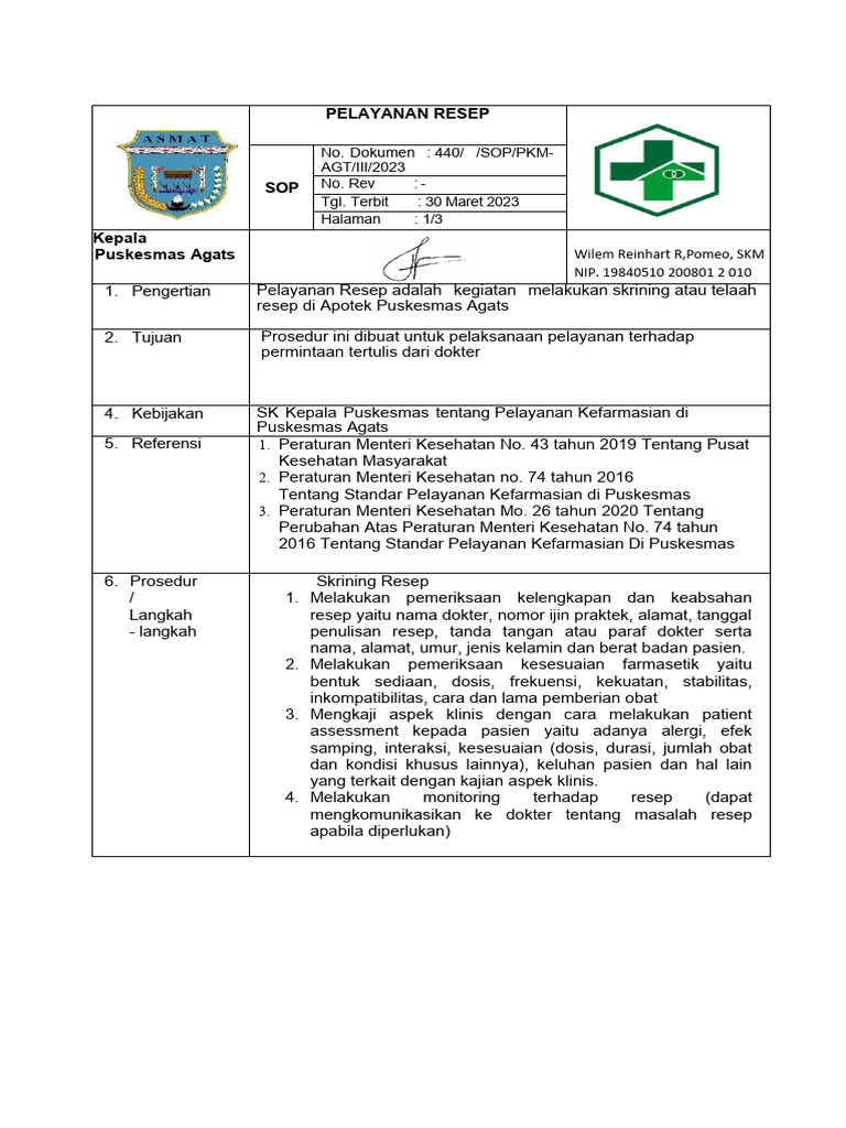 Sop Pelayanan Resep Pdf
