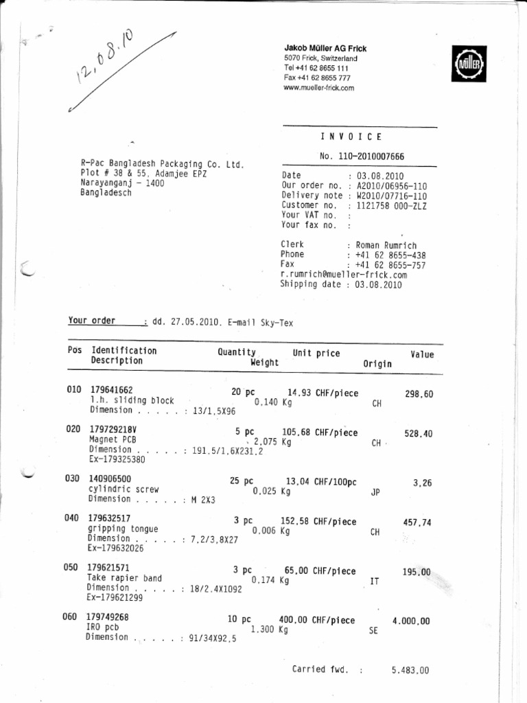 Invoice for Jakob Müller AG Order | PDF | Business