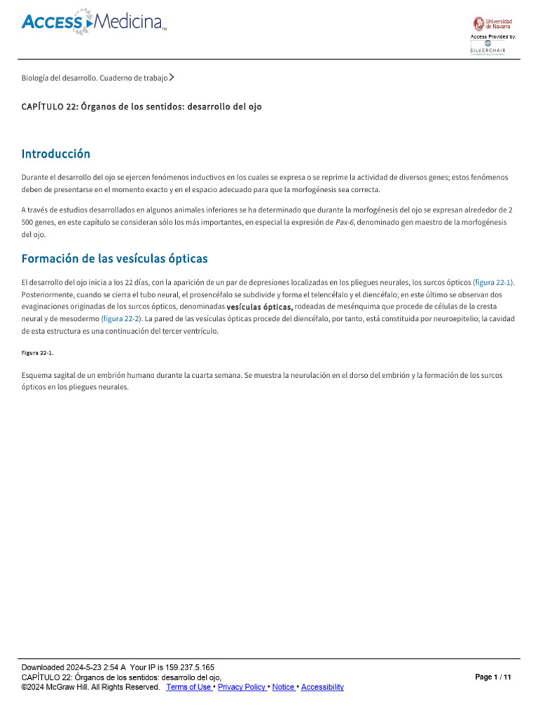 CAPÍTULO 22 - Órganos de Los Sentidos - Desarrollo Del Ojo | PDF | Retina | Anatomía