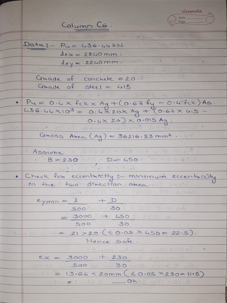 Concrete Column Design Calculations | PDF