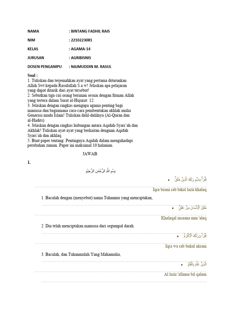 UTS Agama Kelas 14 | PDF