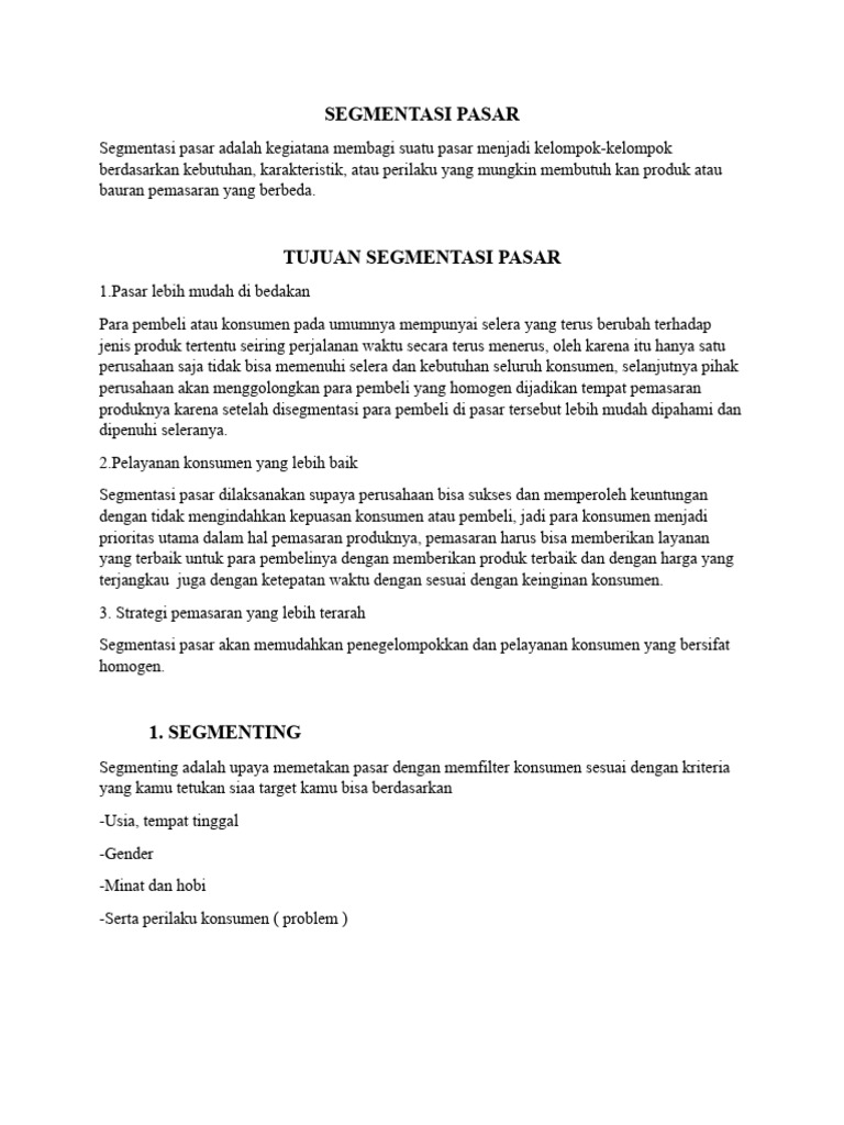 Segmentasi Pasar 1 Pdf Karier And Perkembangan Pengelolaan Keuangan