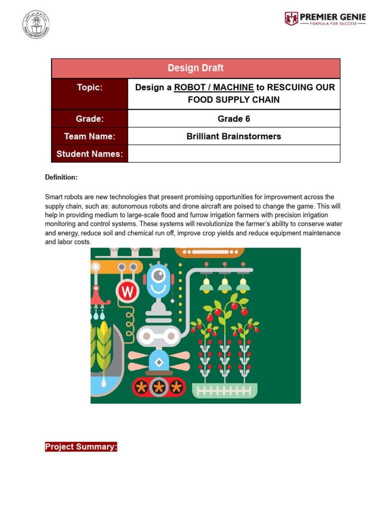 Design a a ROBOT to RESCUING OUR FOOD SUPPLY CHAIN - Design Draft | PDF | Robot | Robotics