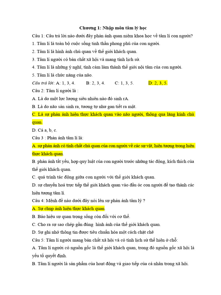 Bo Cau Hoi TLH Dai Cuong Gui SV | PDF