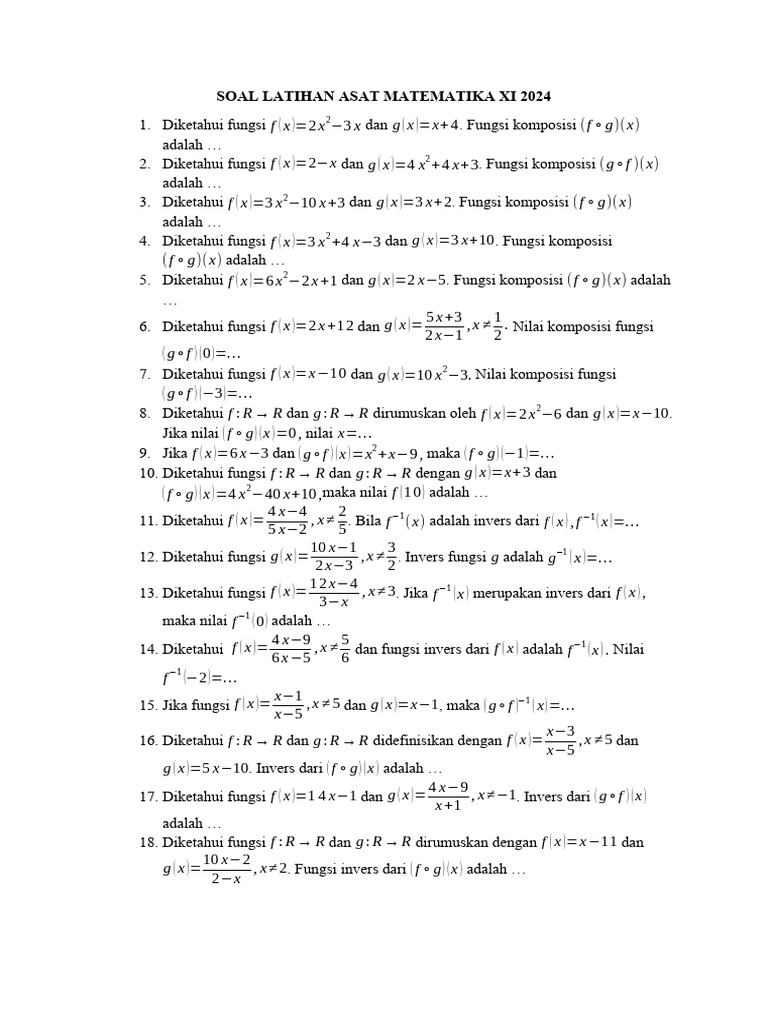 Soal Latihan Asat Matematika Xi 2024 | PDF