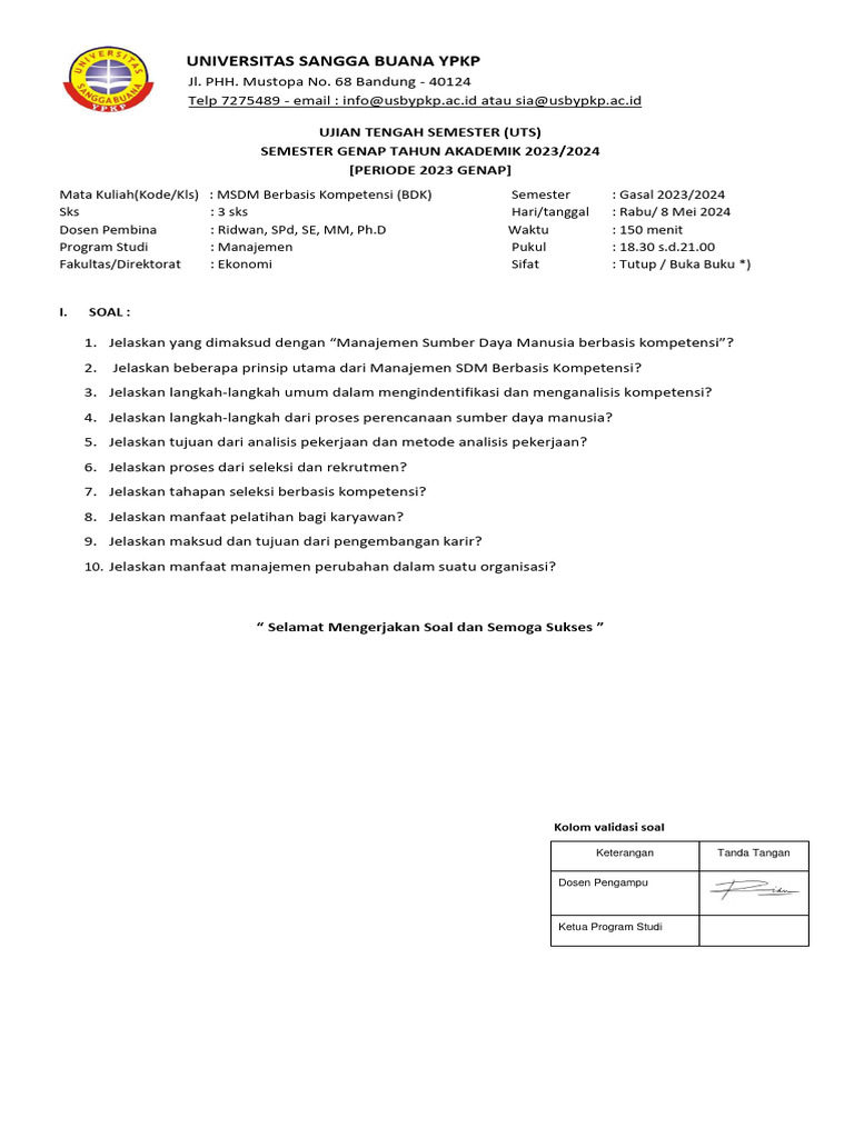 UTS MSDM Berbasis Kompetensi | PDF