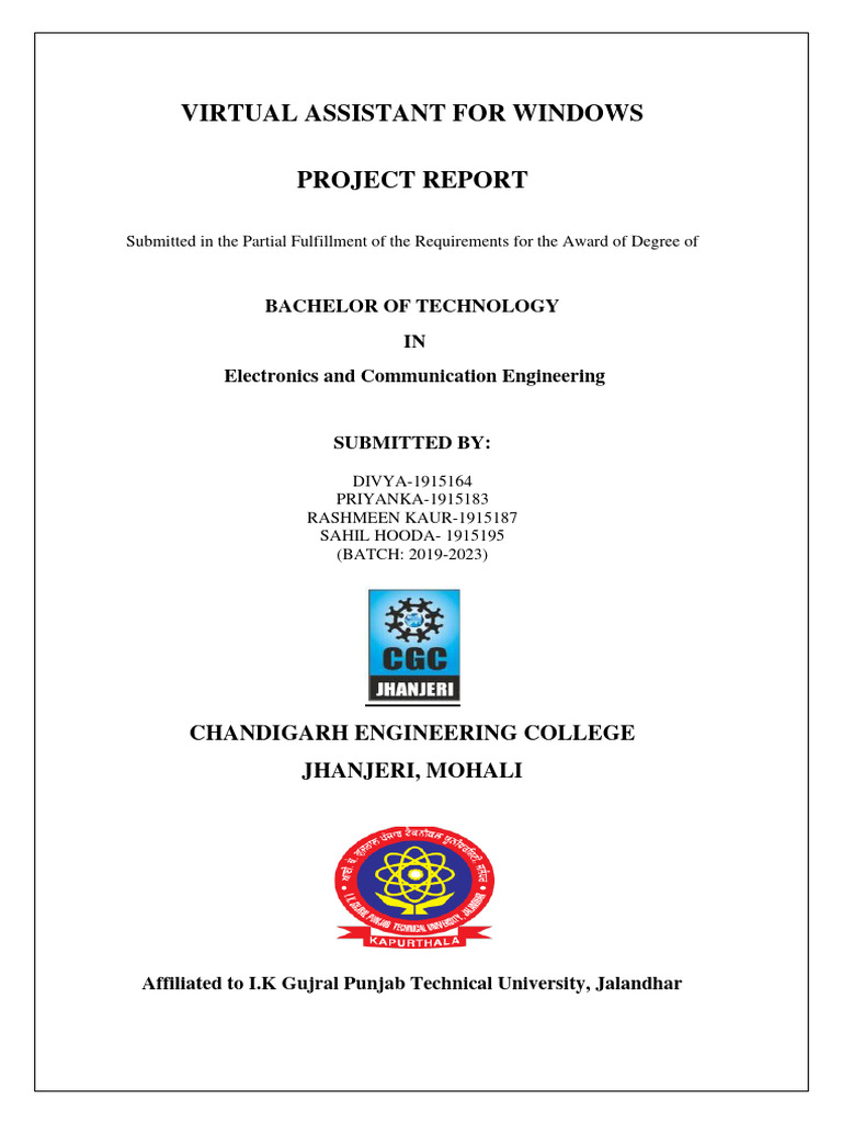 Project Report On Virtual Assistant Subm | PDF | Siri | Internet Of Things