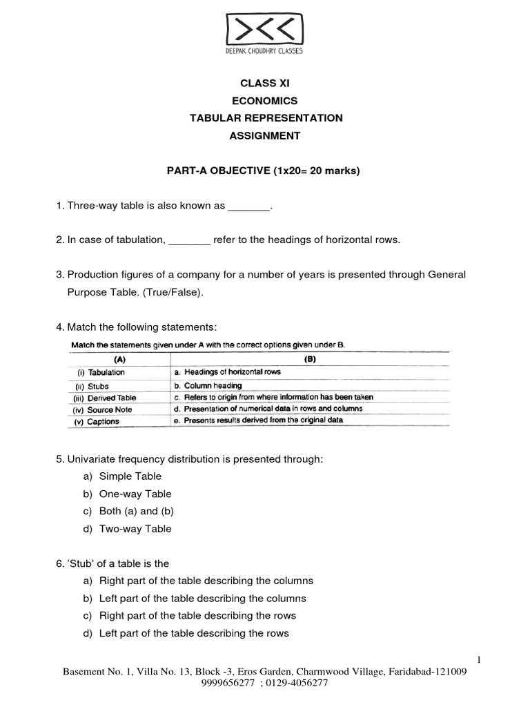 Assignment - Tabular Presentation | PDF