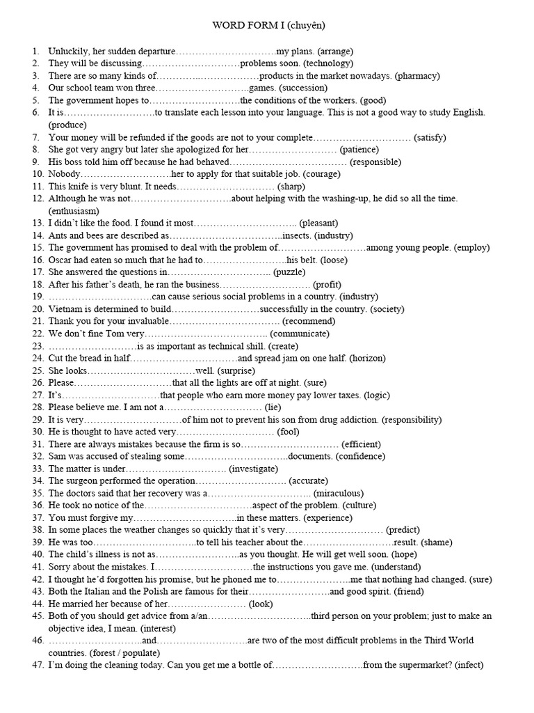 Word Form Thi Tuyen Vao Lop Chuyen Key | PDF