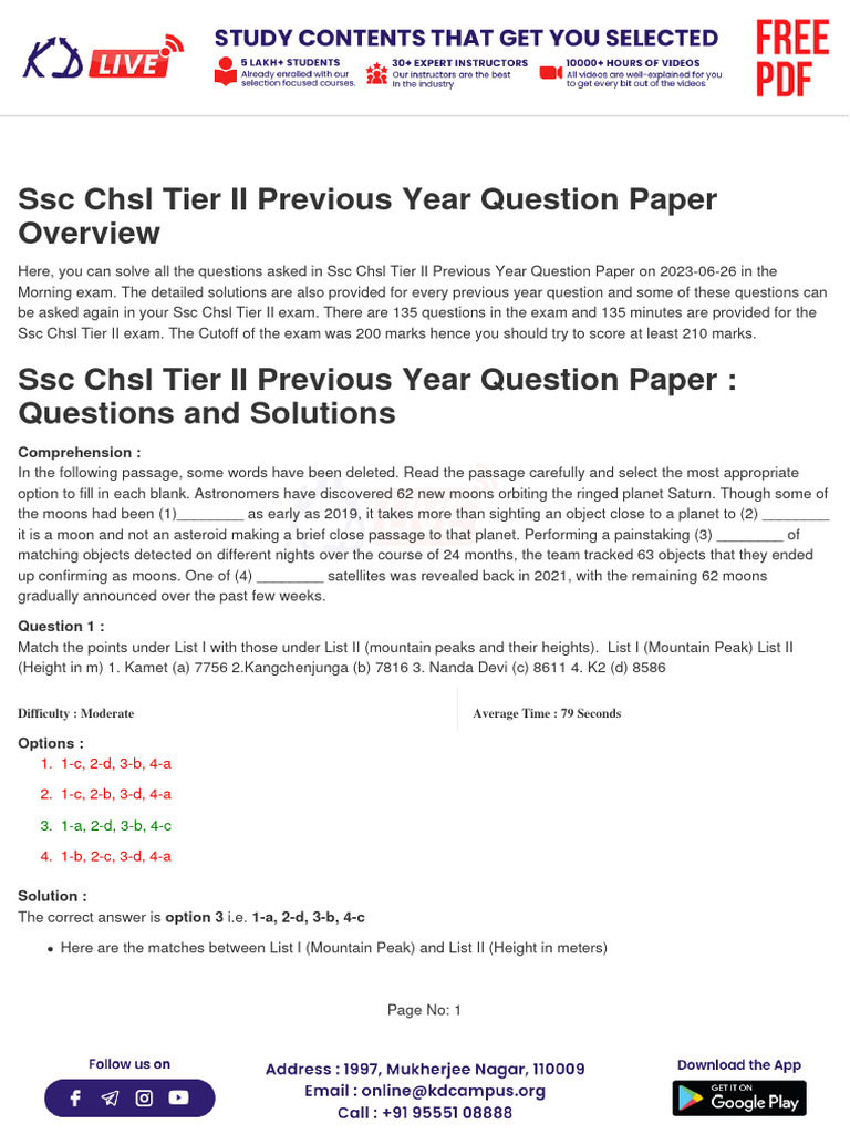 SSC CHSL Tier II 2023 Question Paper | PDF | Natural Satellite | Fossil Fuel Power Station