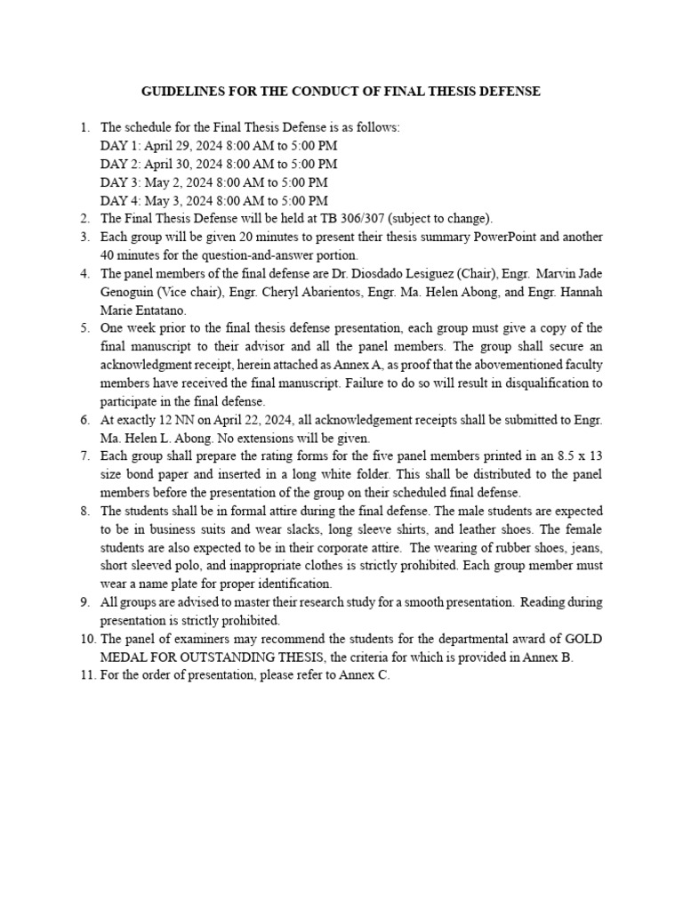 Guidelines For The Conduct of Final Thesis Defense | PDF | Thesis
