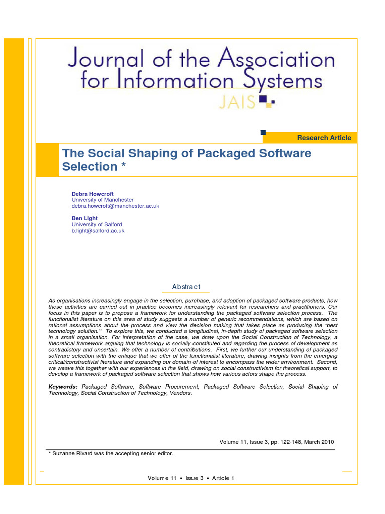 The Social Shaping of Packaged Software Selection | PDF | Consultant ...