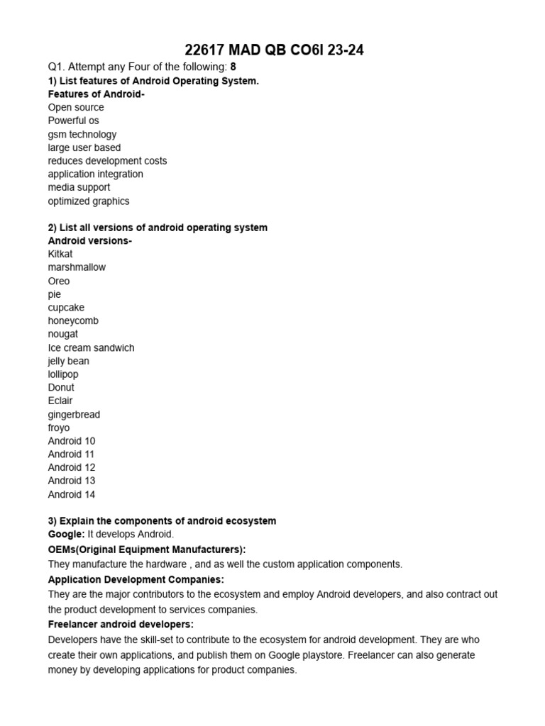 Mad ct1 Q.B Ans | PDF | Android (Operating System) | Installation (Computer Programs)