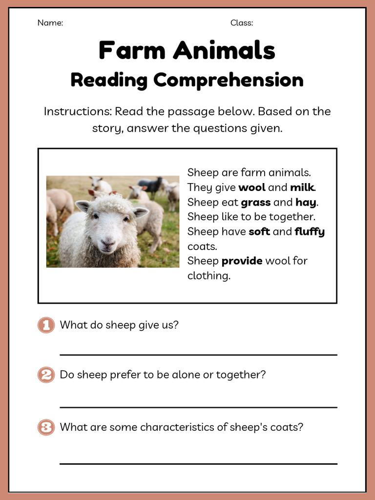 Farm Animals: Reading Comprehension | PDF | Sheep | Horses