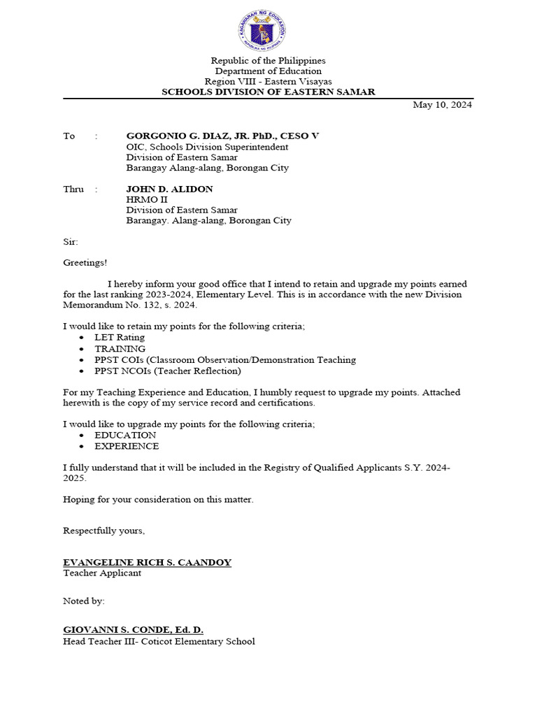 Letter For Updating of Ranking Points | PDF