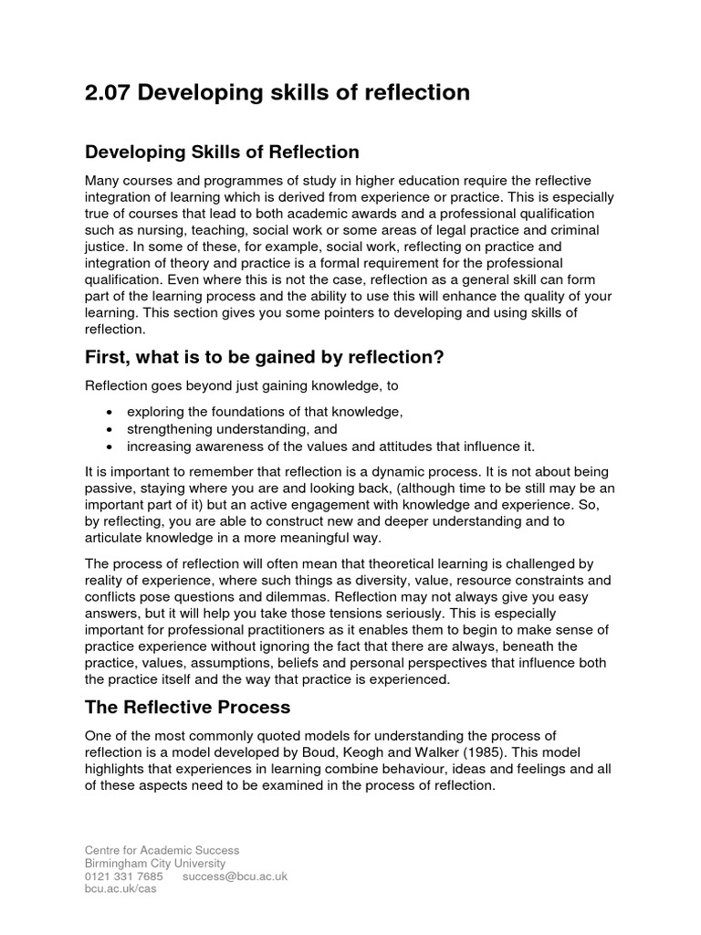 207 Developing Skills of Reflection 131922843858666015 | PDF | Learning ...