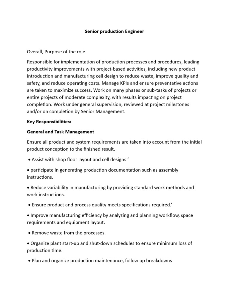 Senior Production Engineer Responsibilities | PDF | Performance ...