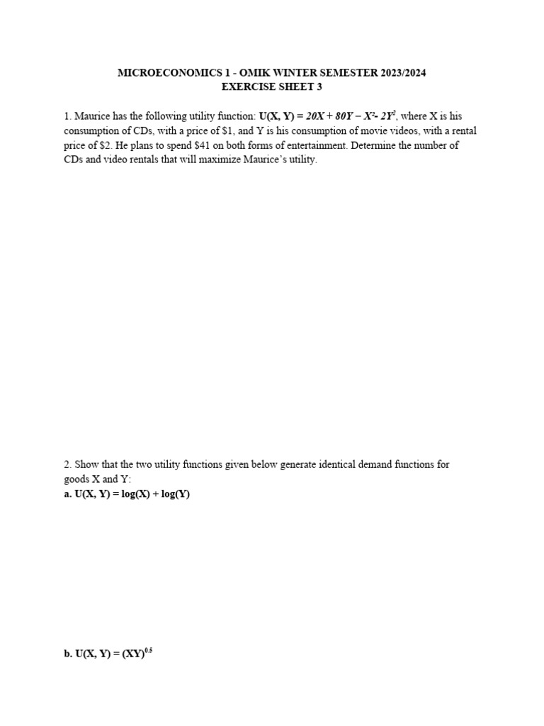 Microeconomics Utility Maximization Exercises | PDF | Utility | Consumers