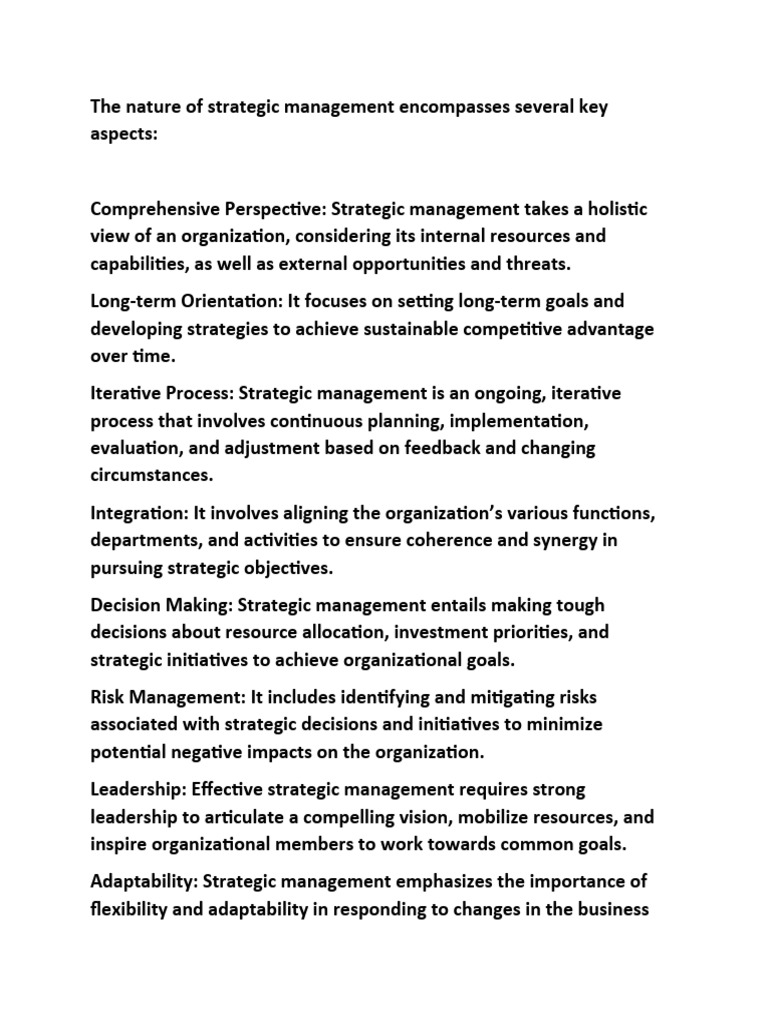 The Nature of Strategic Management Encompasses Several Key Aspects | PDF | Strategic Management ...