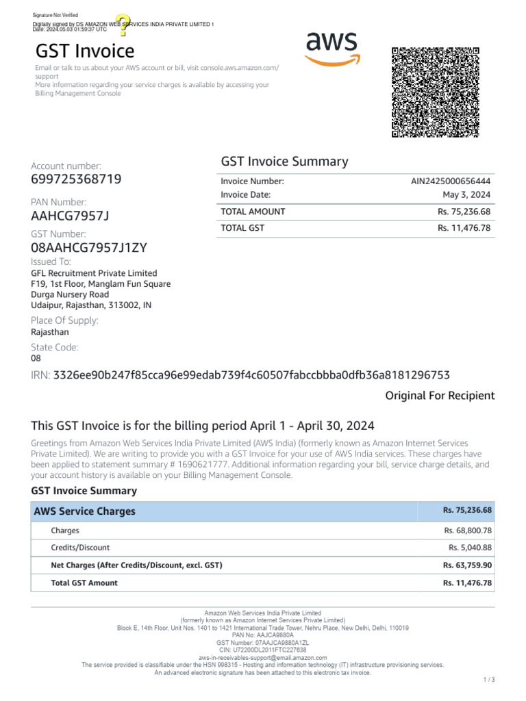 TaxInvoice AIN2425000656444 | PDF | Amazon Web Services | Internet