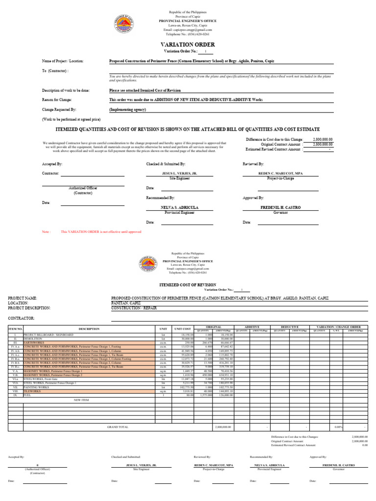 Variation Order Form | PDF | Length | Area
