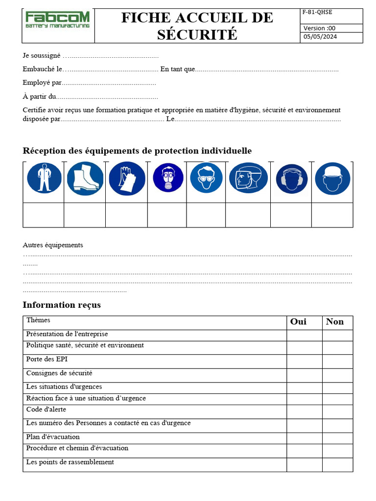 F-81-QHSE-Fiche D'induction | PDF | Sécurité | Santé et sécurité au travail