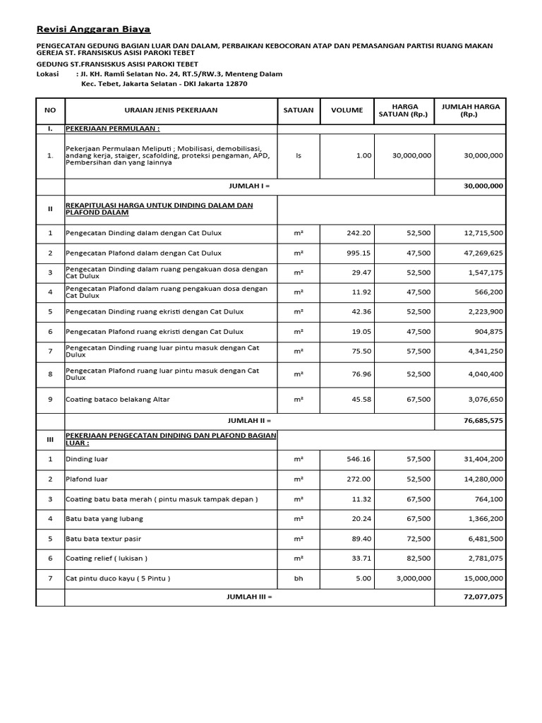 REVISI PERINCIAN RAB Gereja Tebet - HRA - KIRIM WA | PDF