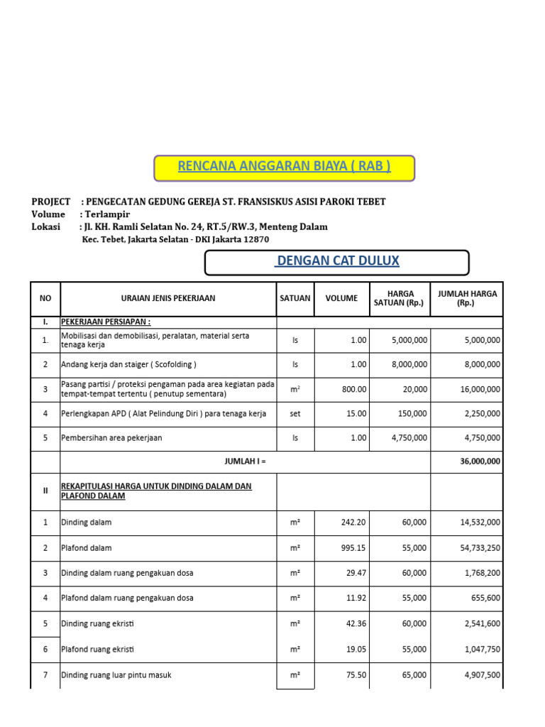 Revisi Rab Pengecatan GD - Gereja - 09juni2023 | PDF