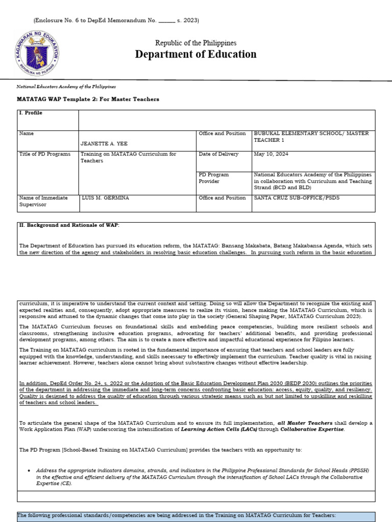 UPDATED - Yee - Final - MATATAG WAP Template 2 - For Master Teachers ...