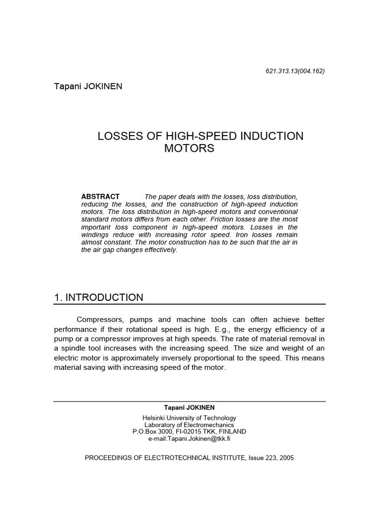 High-Speed Induction Motor Losses | PDF | Electric Motor ...