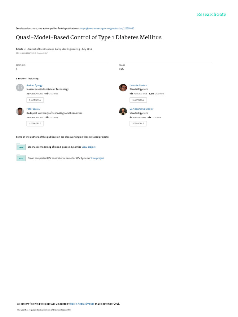 Quasi-Model-Based Control of Type 1 Diabetes Melli | PDF | Insulin ...