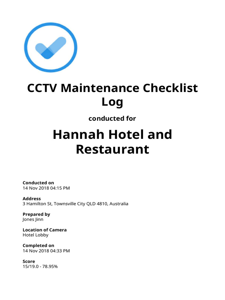 CCTV Maintenance Checklist Log Report | PDF | Camera | Electrical Connector